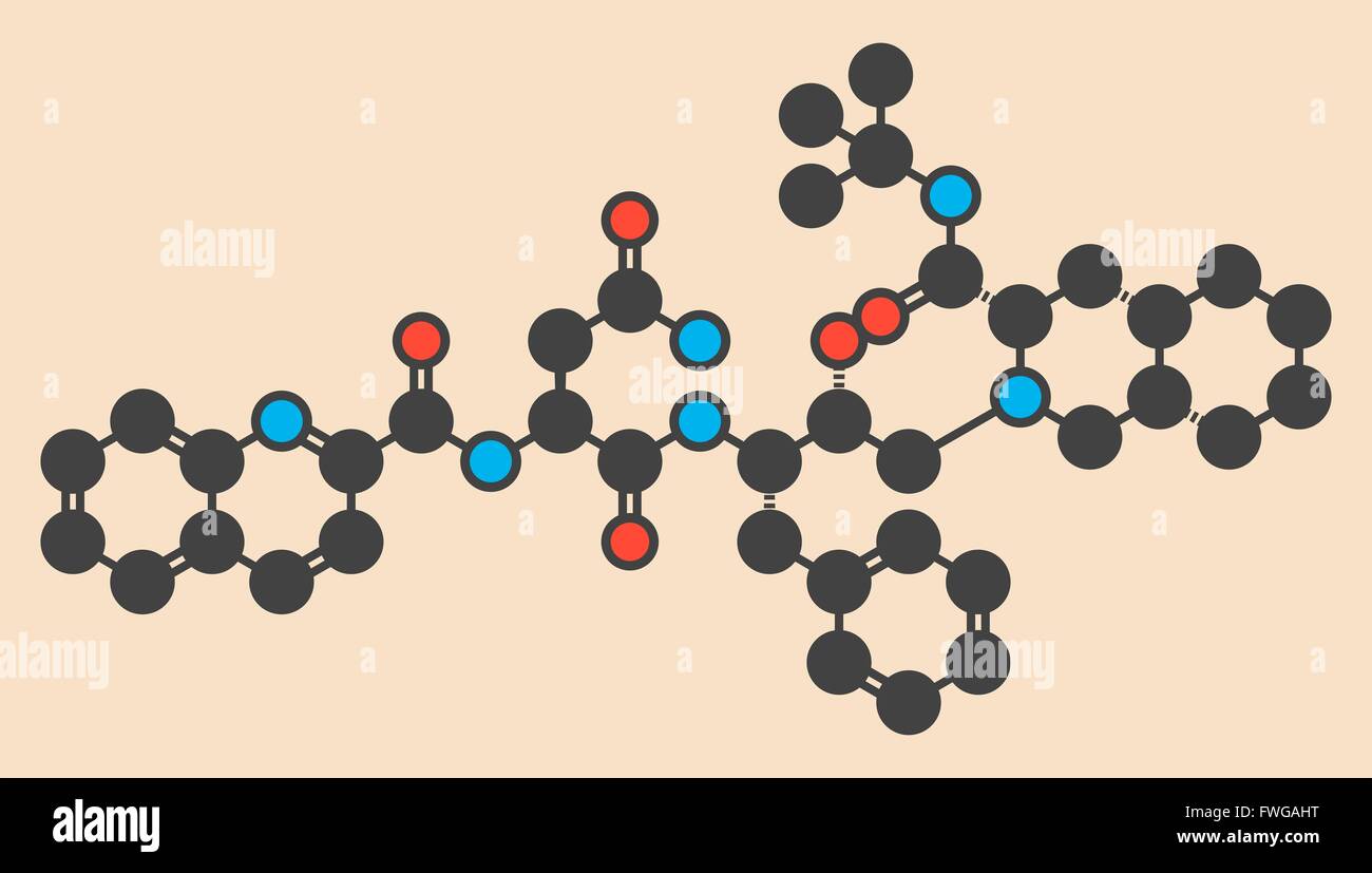 Saquinavir HIV drug molecule Stylized skeletal formula (chemical ...