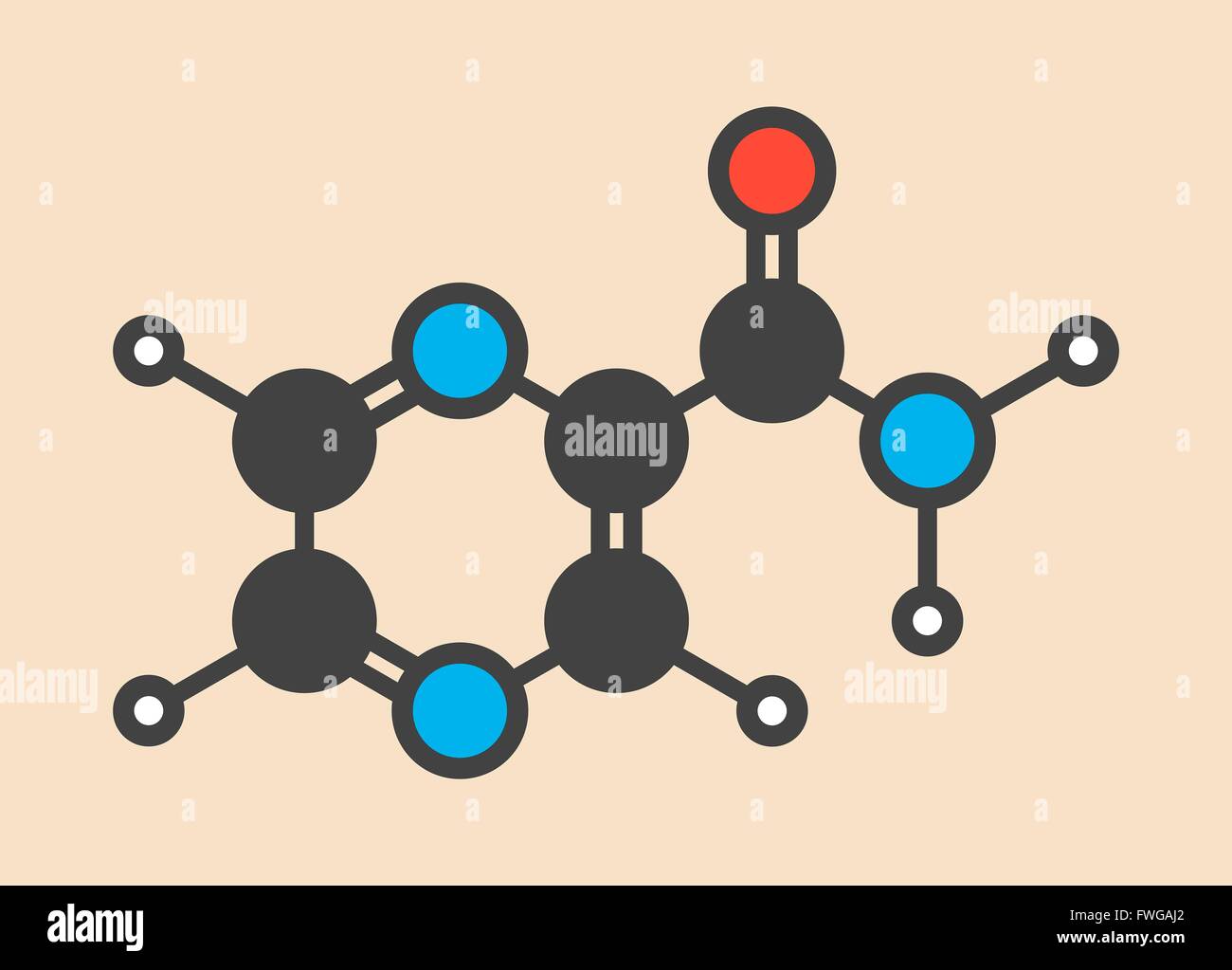 Pyrazinamide tuberculosis drug molecule Stylized skeletal formula ...