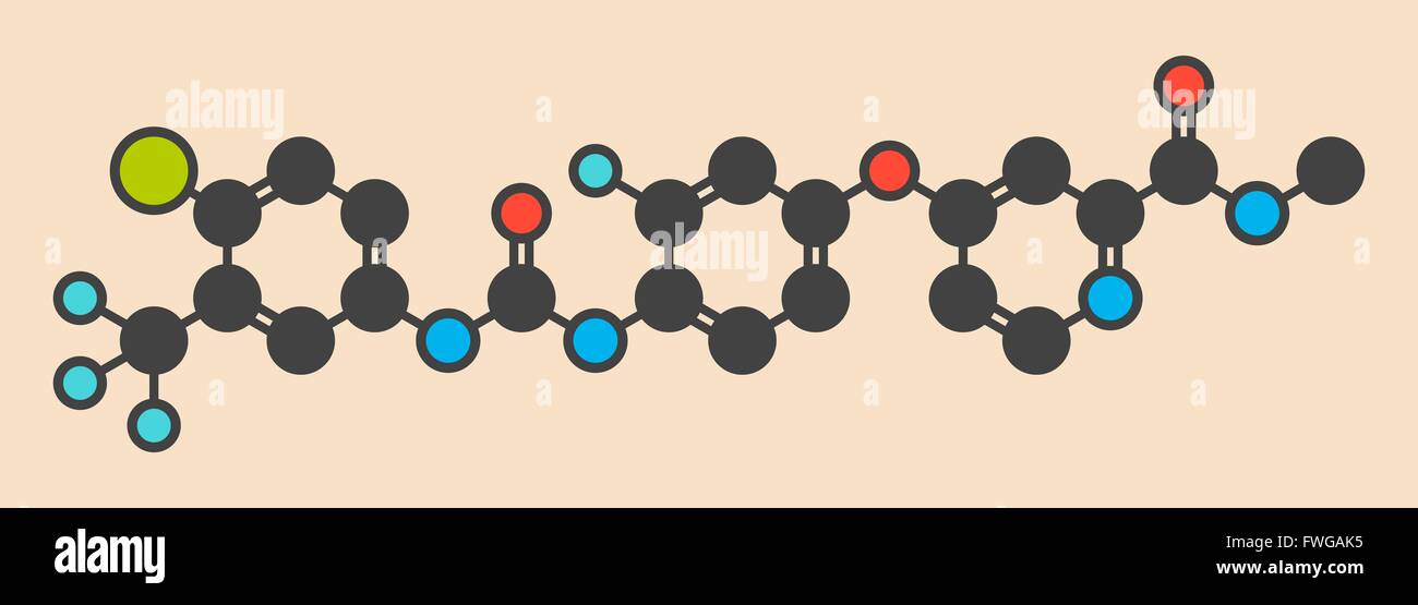 Regorafenib cancer drug molecule Stylized skeletal formula (chemical ...