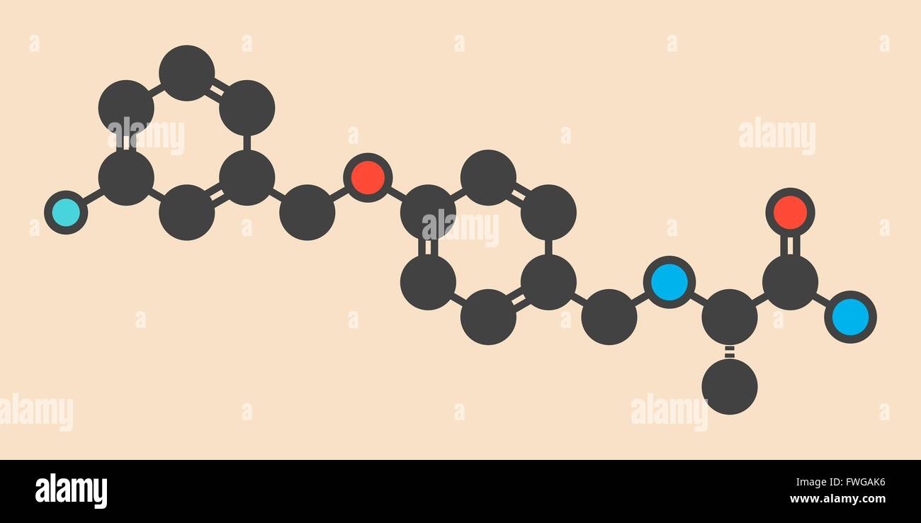 Safinamide Parkinson's disease drug molecule Stylized skeletal formula ...