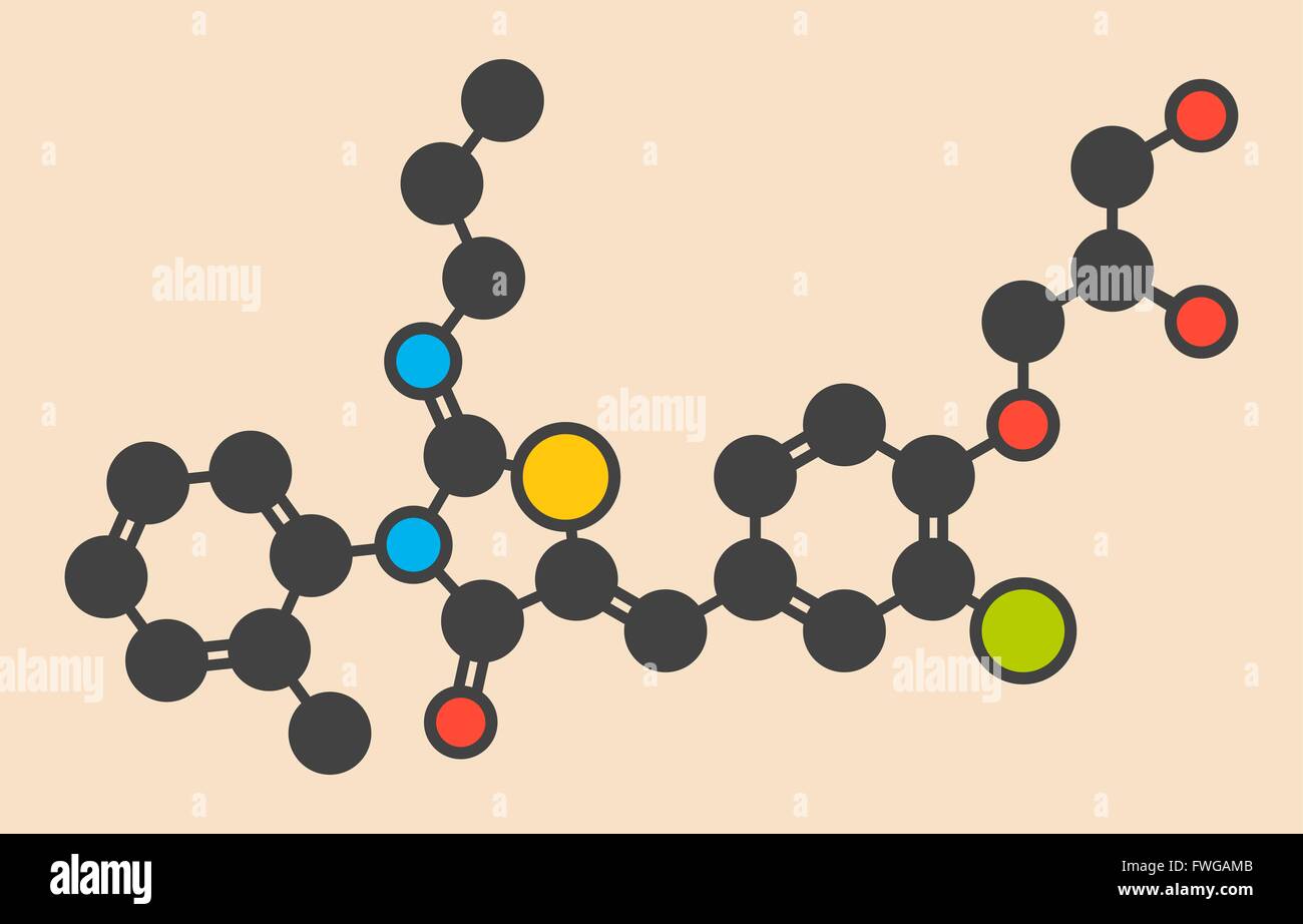 Ponesimod anti-inflammatory drug molecule (S1PR1 modulator) Stylized ...