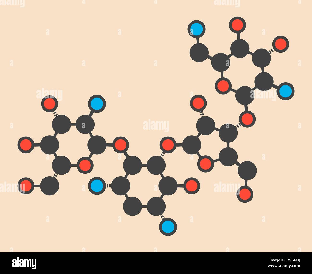 Paromomycin aminoglycoside antibiotic drug molecule Stylized skeletal ...