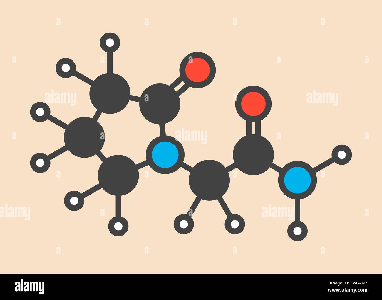 Piracetam nootropic drug molecule Stylized skeletal formula (chemical ...
