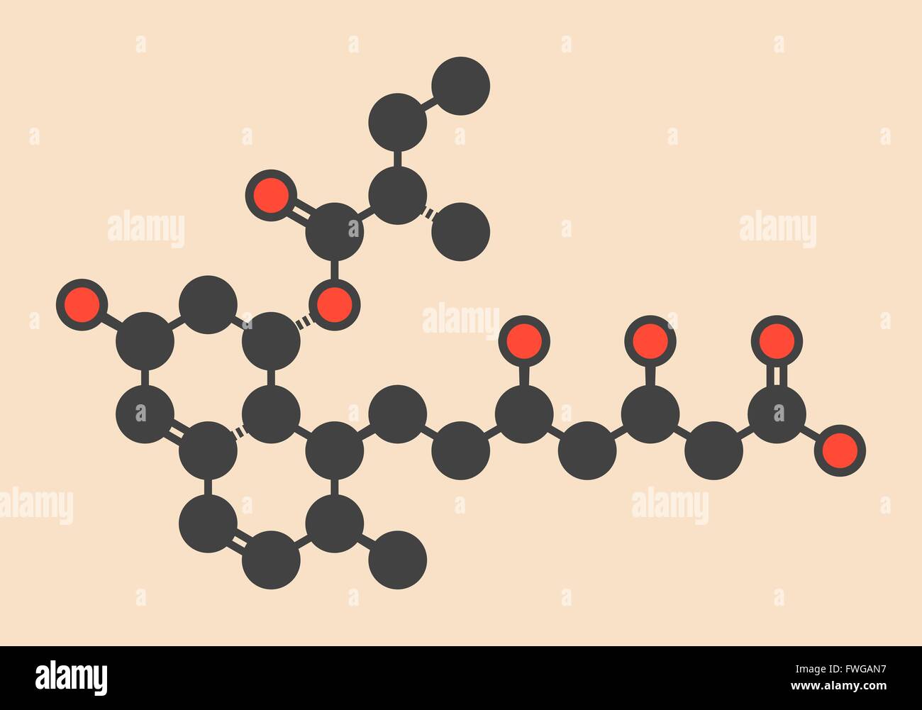 Pravastatin cholesterol lowering drug molecule Stylized skeletal ...