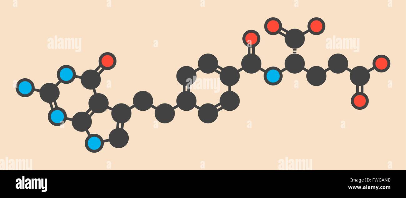 Pemetrexed lung cancer drug molecule Stylized skeletal formula ...