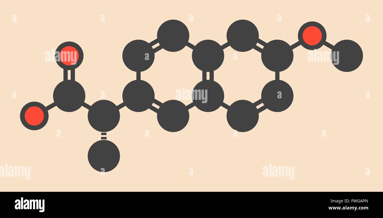Naproxen pain and inflammation drug (NSAID) molecule Stylized skeletal ...