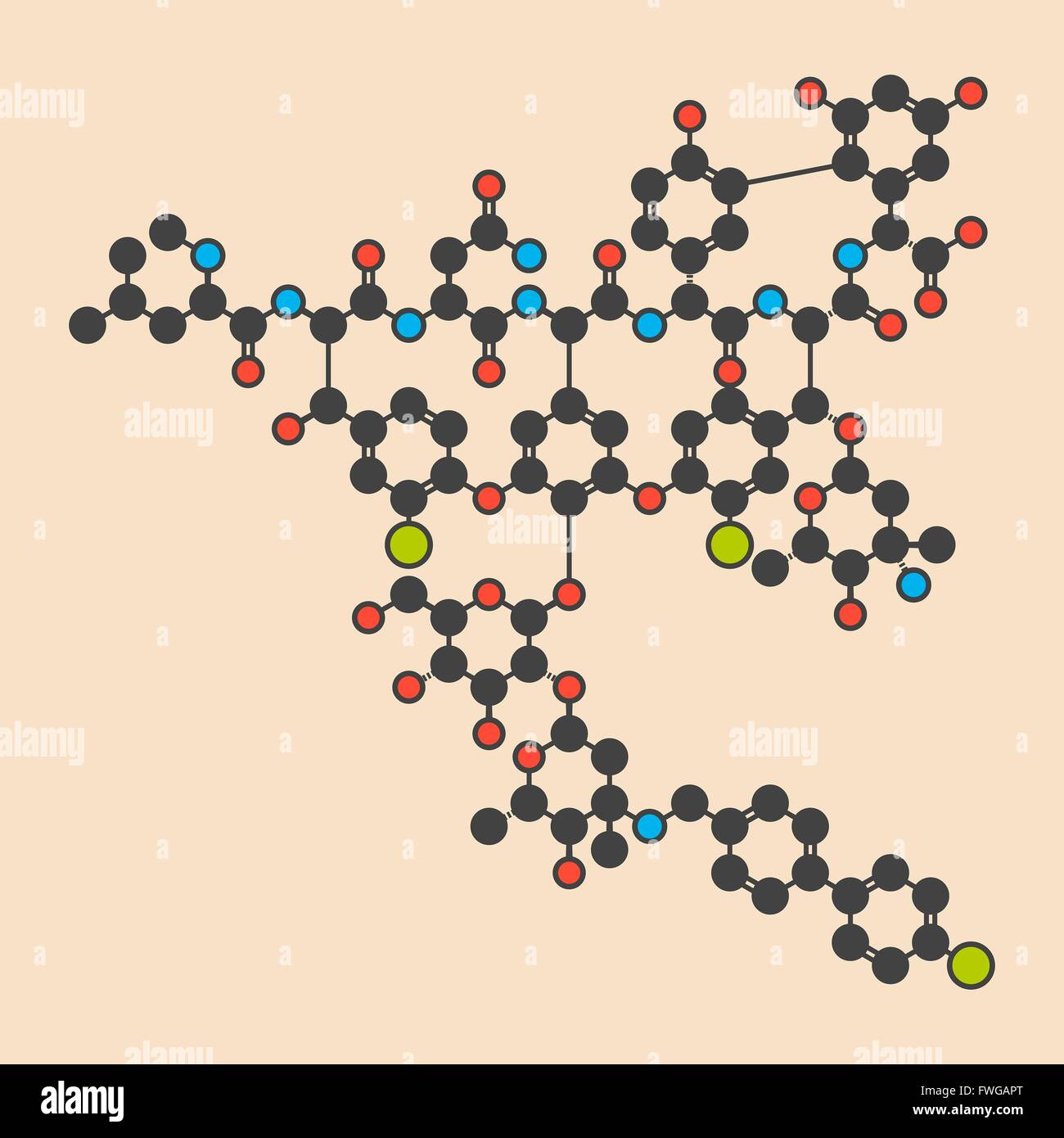 Oritavancin antibiotic drug molecule Stylized skeletal formula ...