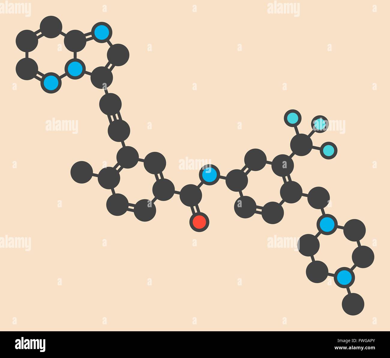 Ponatinib cancer drug molecule Tyrosine kinase inhibitor used in ...