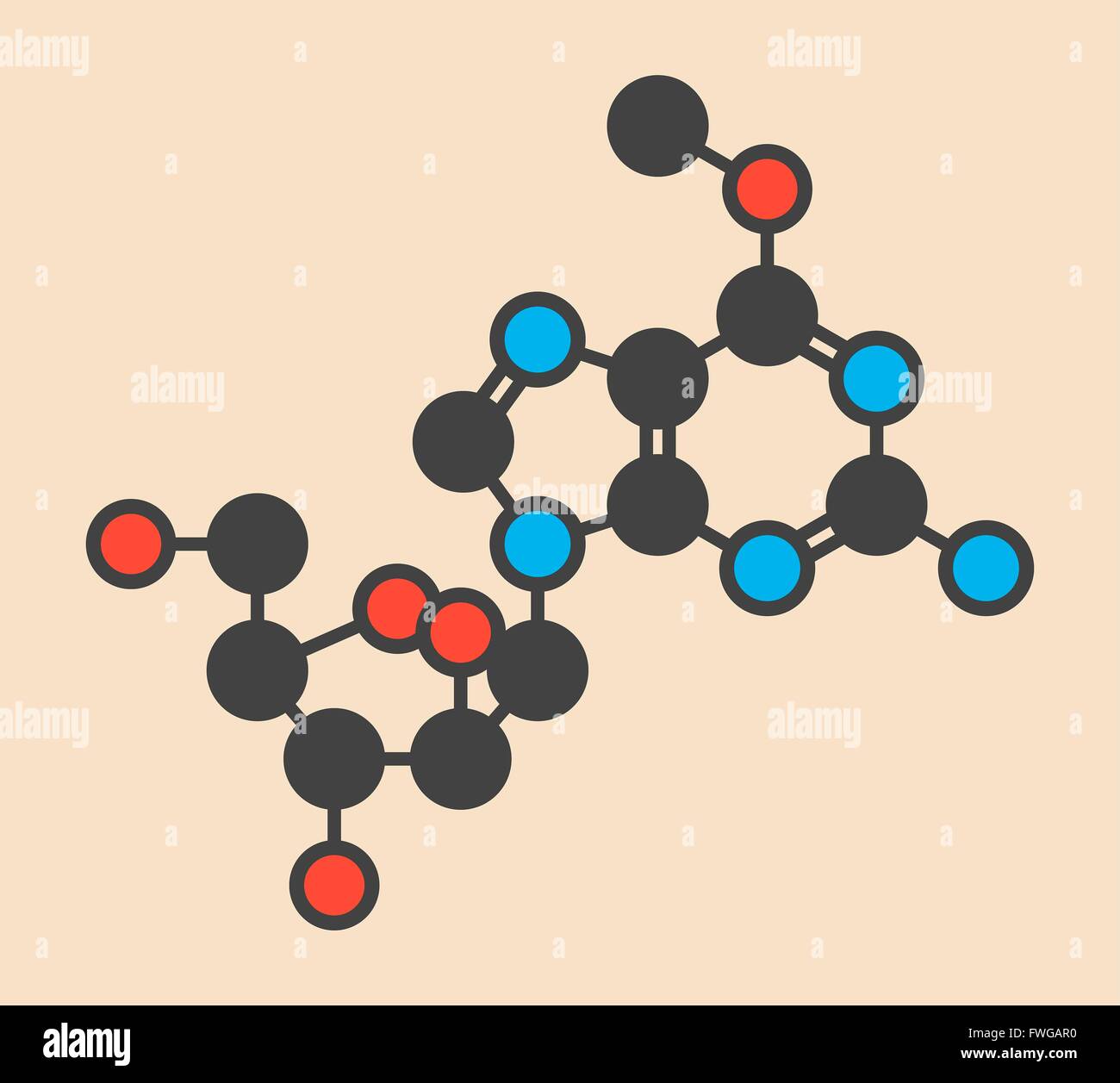 Nelarabine leukaemia drug molecule Stylized skeletal formula (chemical ...