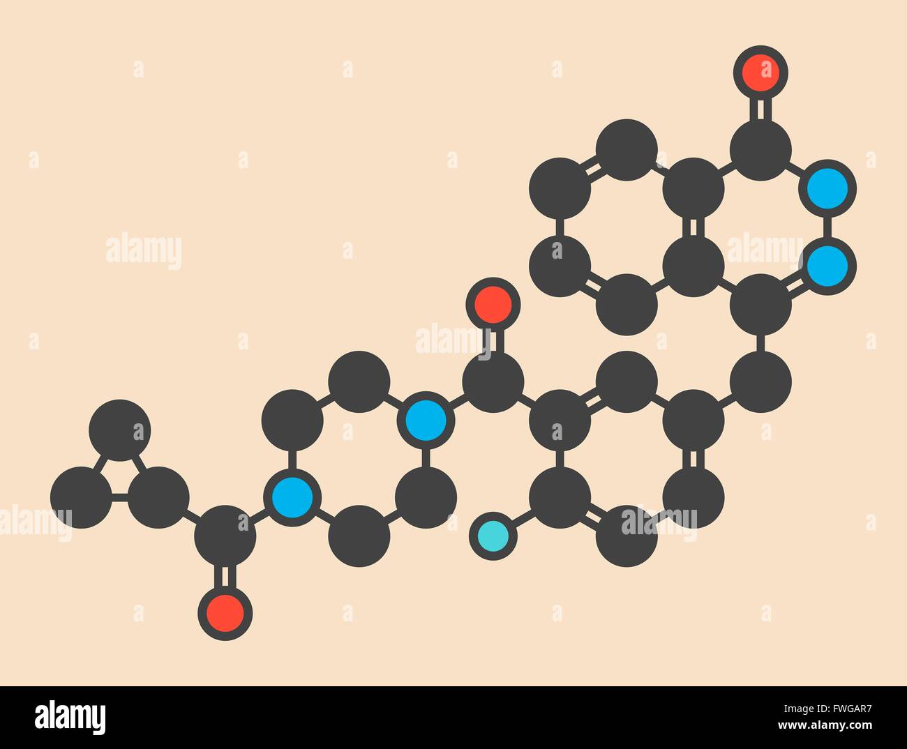 Olaparib cancer drug molecule Inhibitor of PARP (poly ADP-ribose ...