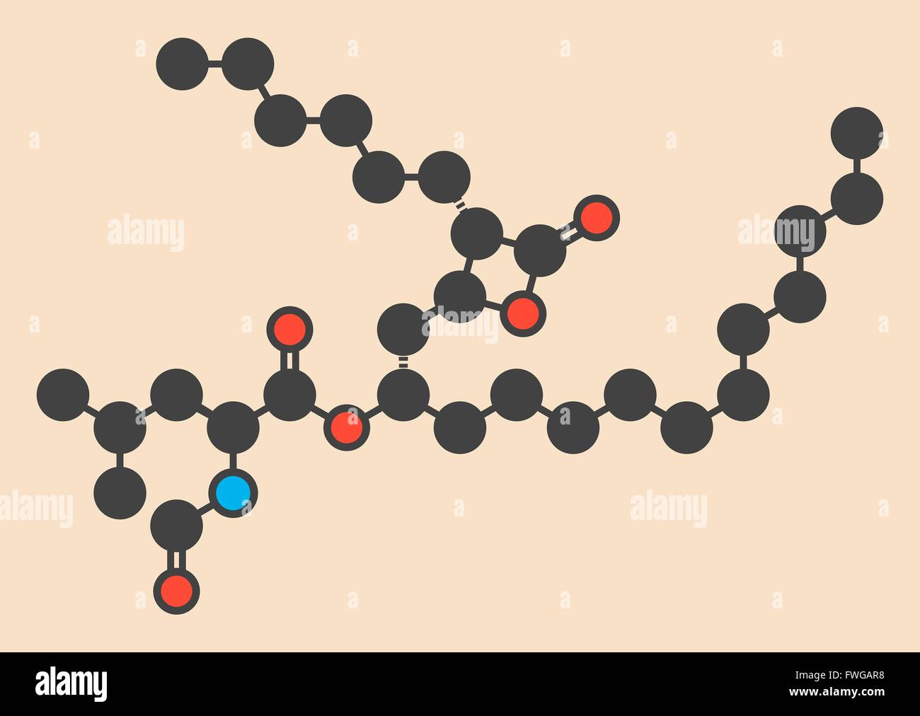 Orlistat obesity drug molecule Stylized skeletal formula (chemical ...