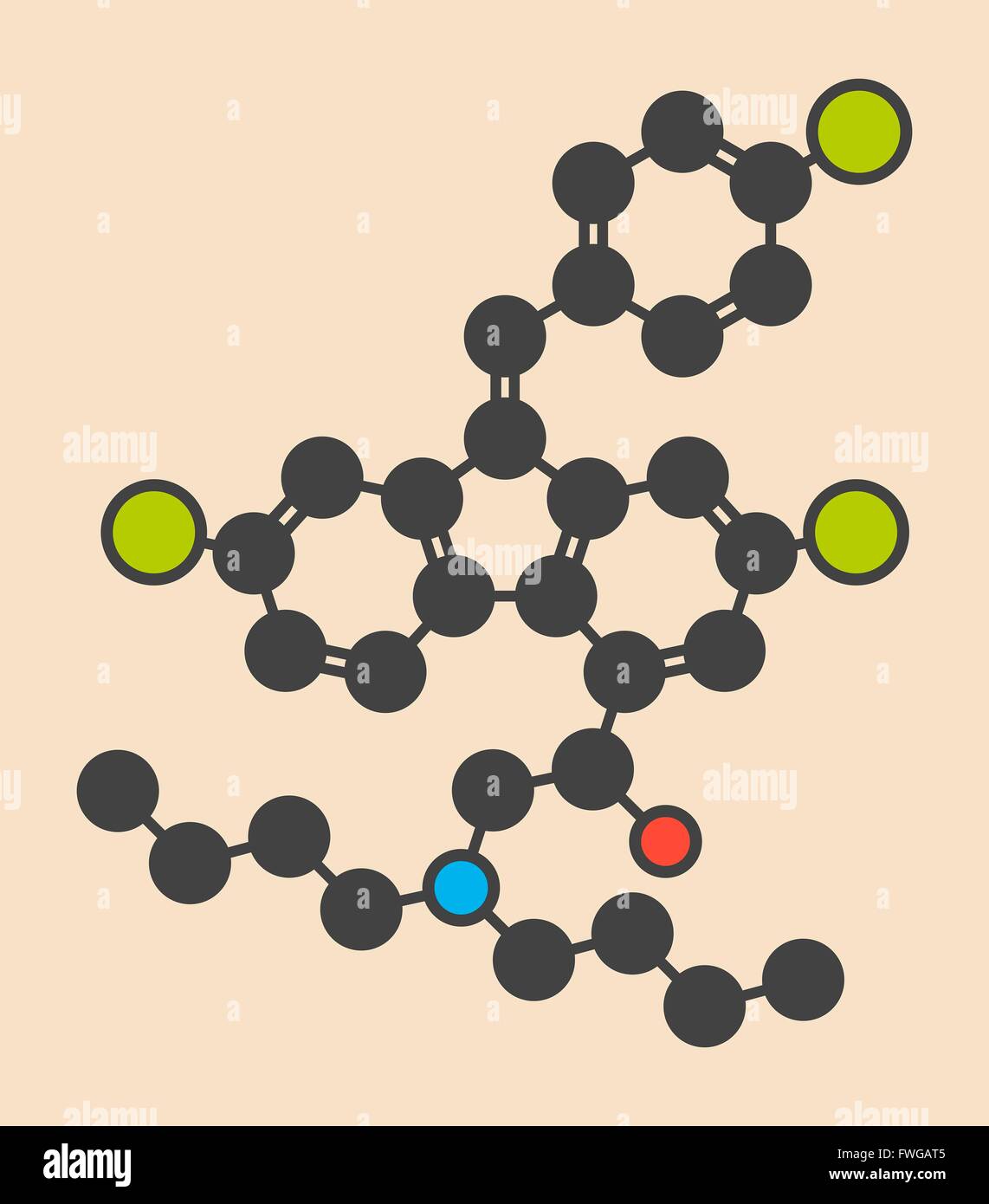 Lumefantrine (benflumetol) antimalarial drug molecule Stylized skeletal ...