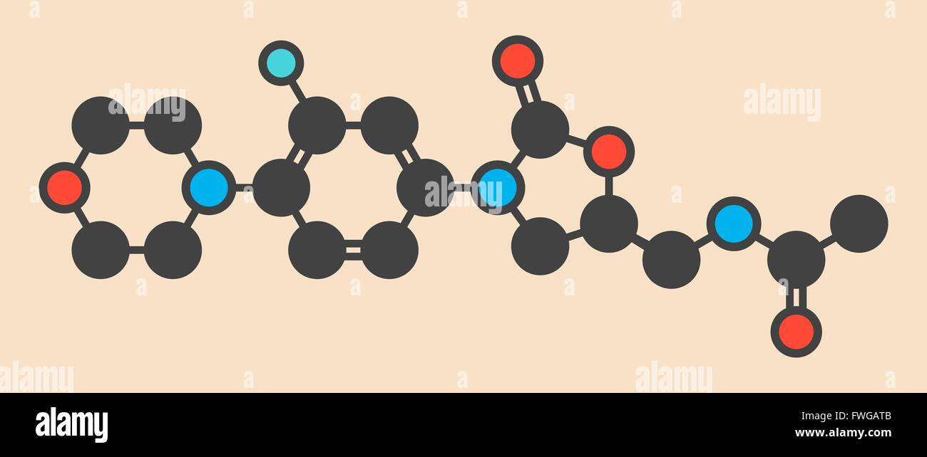 Linezolid antibiotic drug (oxazolidinone class) molecule Stylized ...