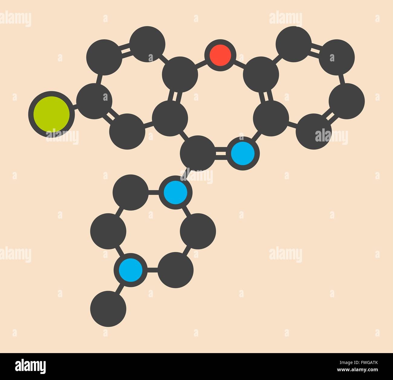Loxapine antipsychotic drug molecule; used to treat schizophrenia ...