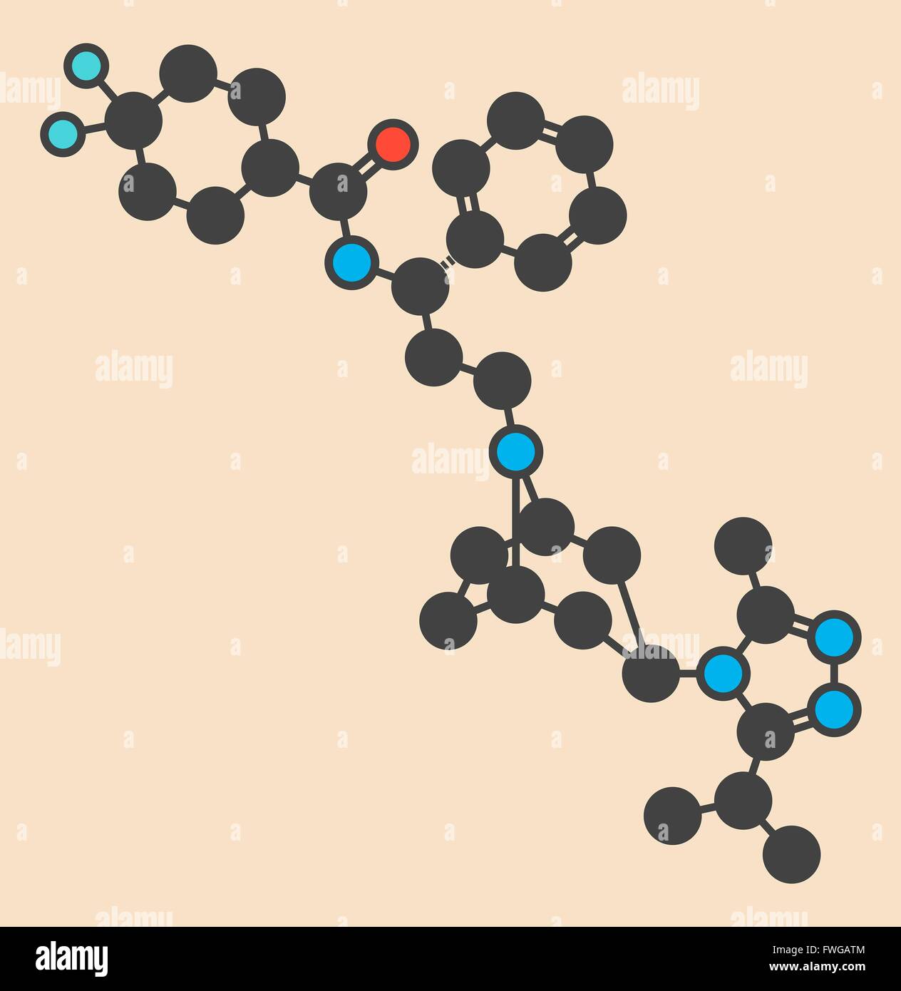 Maraviroc HIV drug molecule (entry inhibitor class) Stylized skeletal ...
