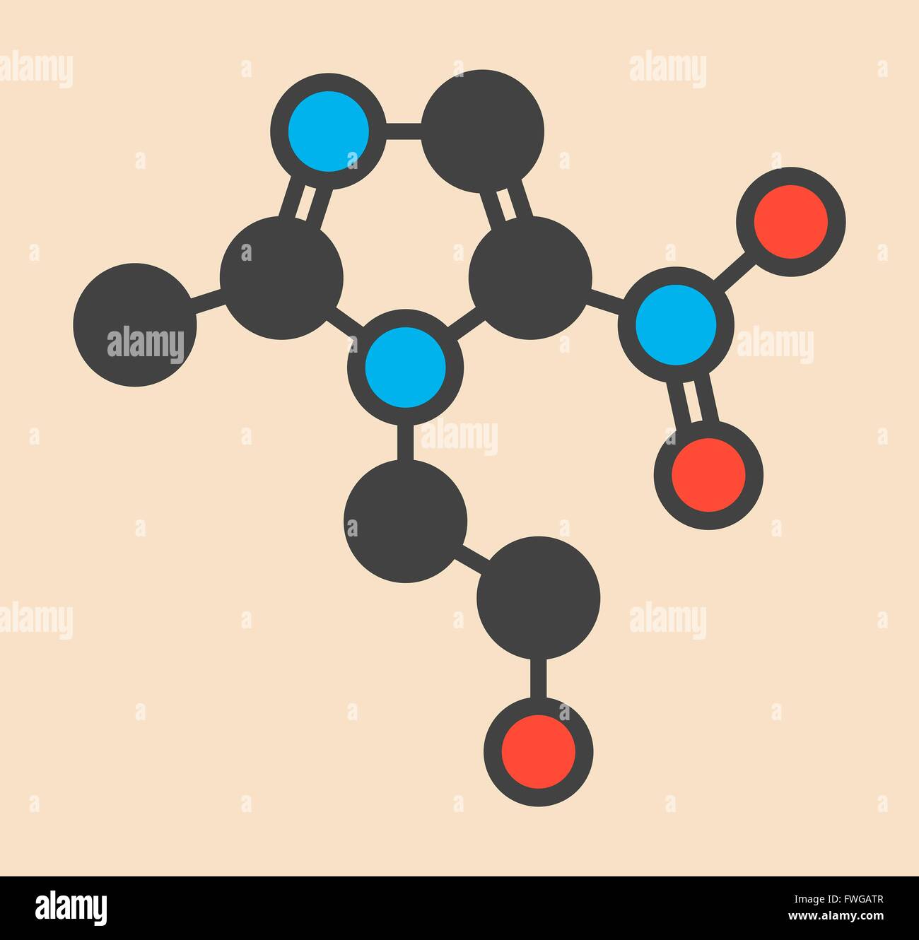 Metronidazole antibiotic drug (nitroimidazole class) molecule Stylized skeletal formula ...