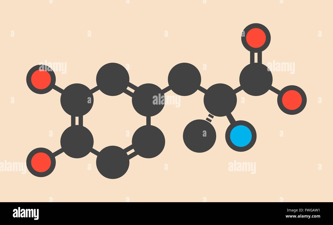Methyldopa high blood pressure (hypertension) drug molecule Stylized ...
