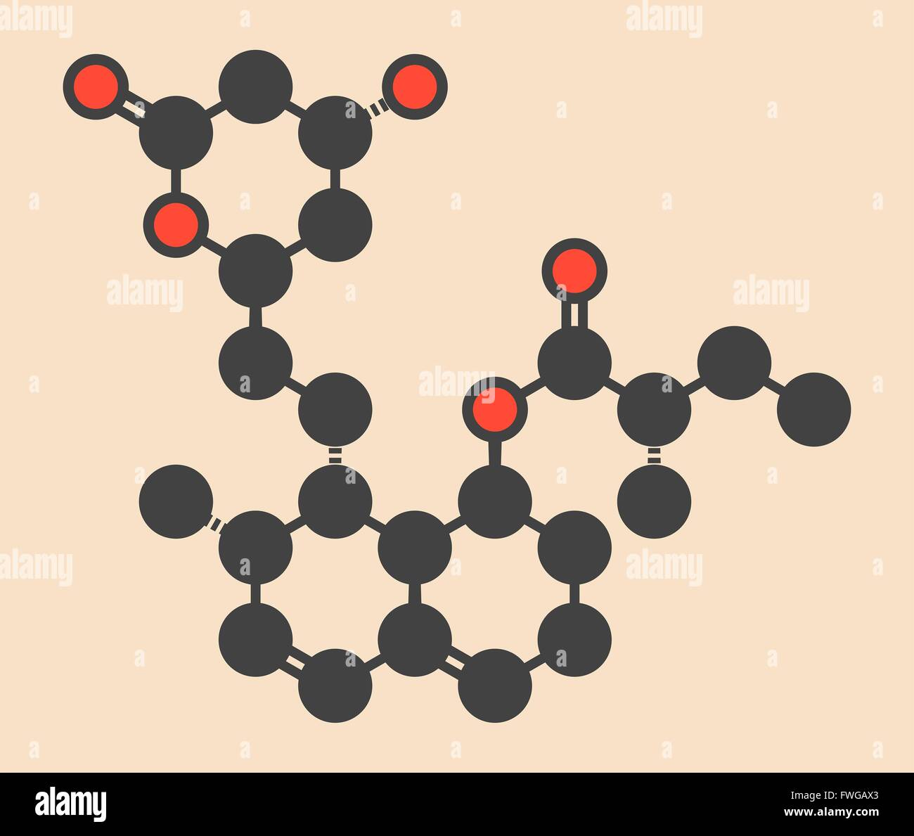 Mevastatin hypercholesterolemia drug molecule Stylized skeletal formula ...
