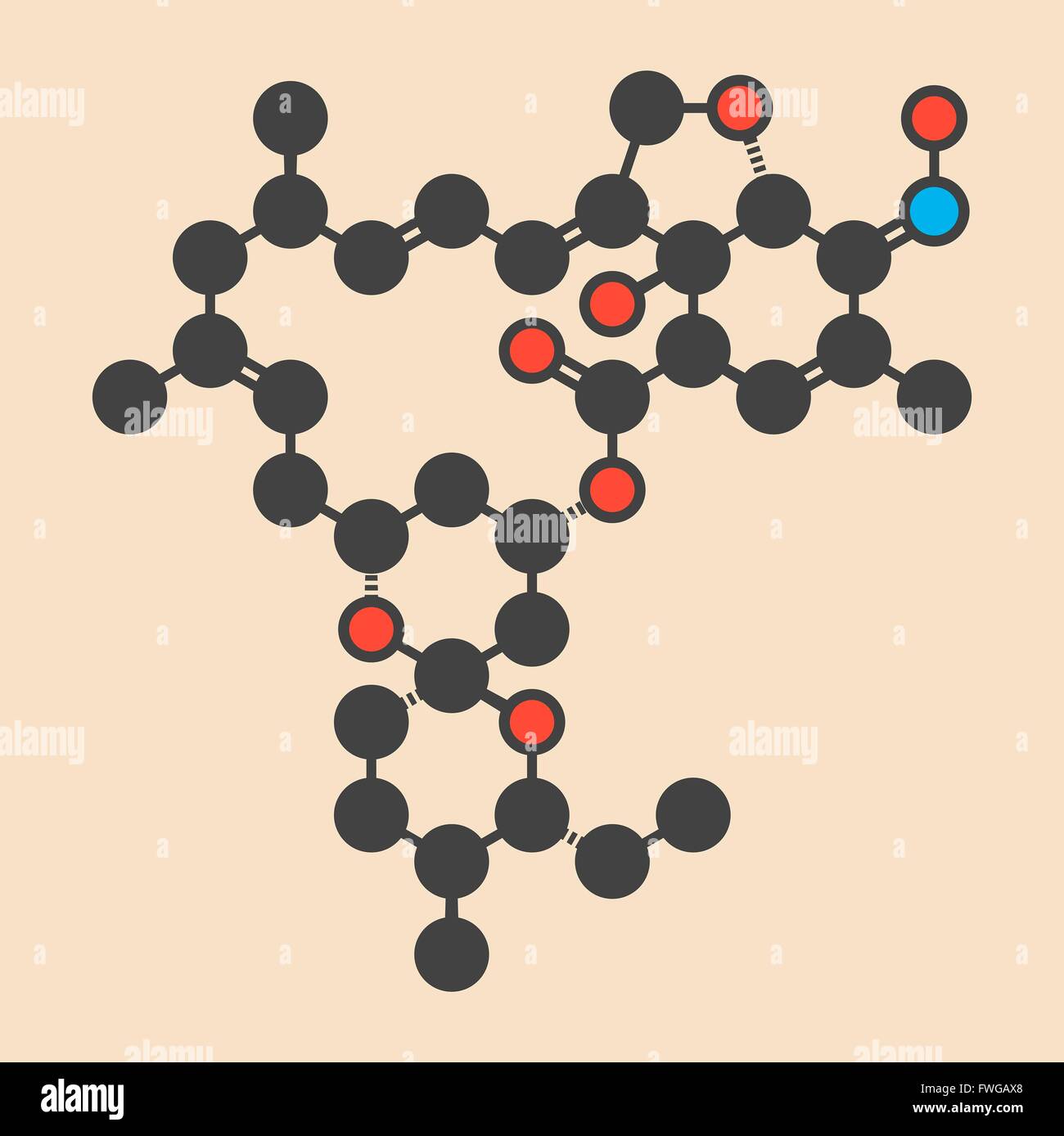 Milbemycin oxime antiparasitic drug molecule (veterinary) Stylized ...