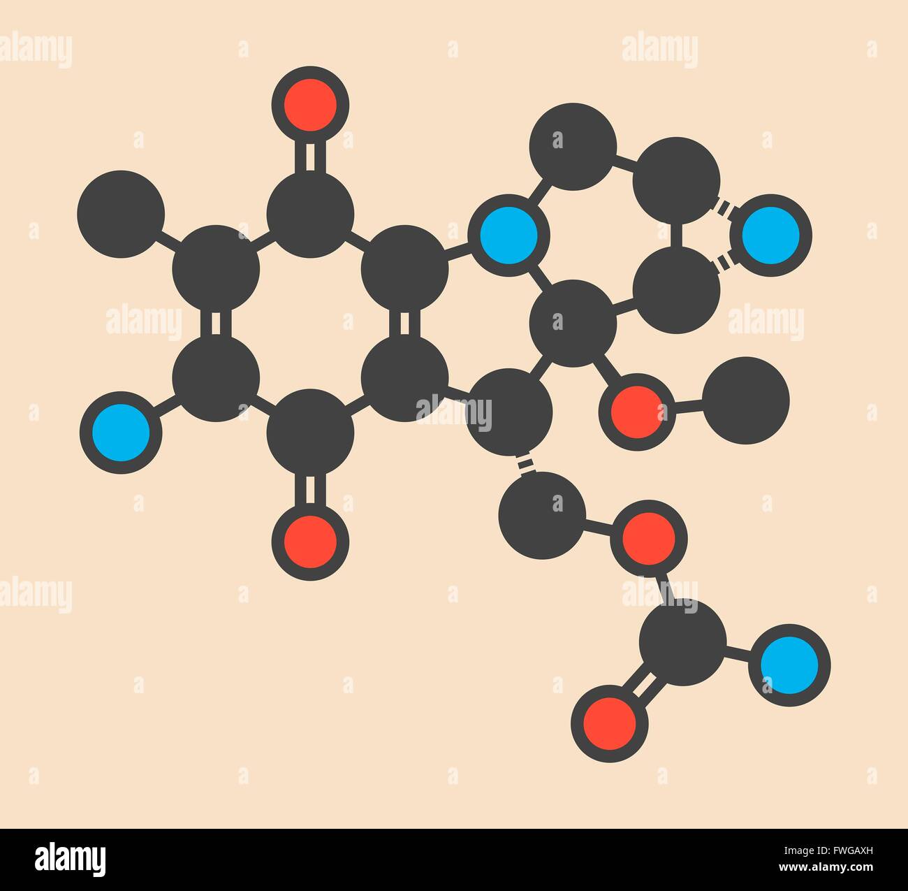 Mitomycin C cancer drug molecule Stylized skeletal formula (chemical ...