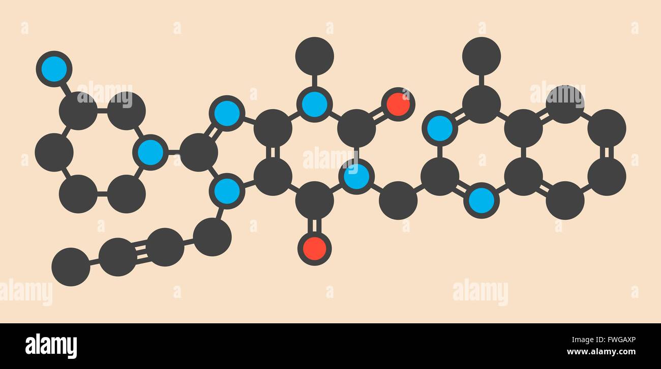 Linagliptin diabetes drug molecule (dipeptidyl peptidase 4 or DPP4 ...