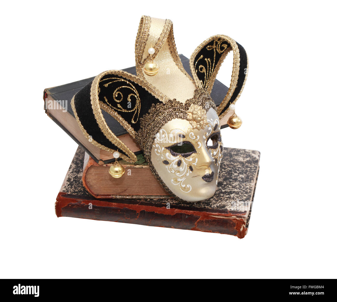 Art concept. Vintage still life with old books and Venetian mask Stock ...