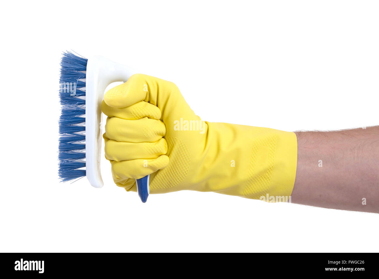 Cleaning brush in hand isolated on white Stock Photo - Alamy