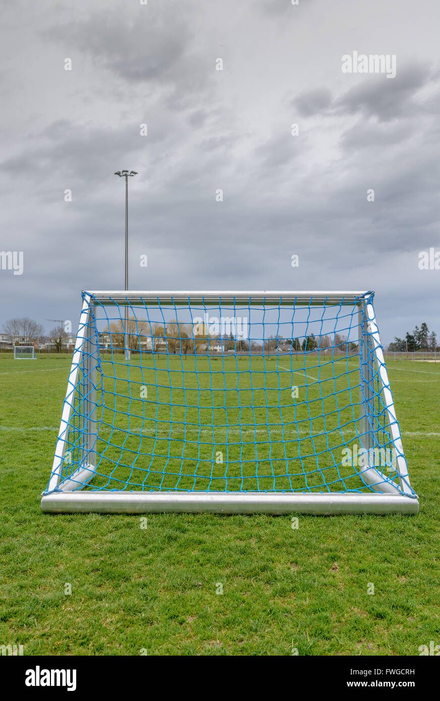 Close up of empty small football goal Stock Photo - Alamy