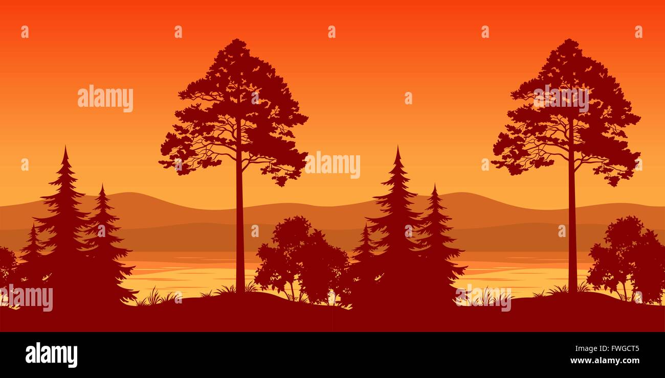 Forest lake river bank trees Stock Vector Images - Alamy
