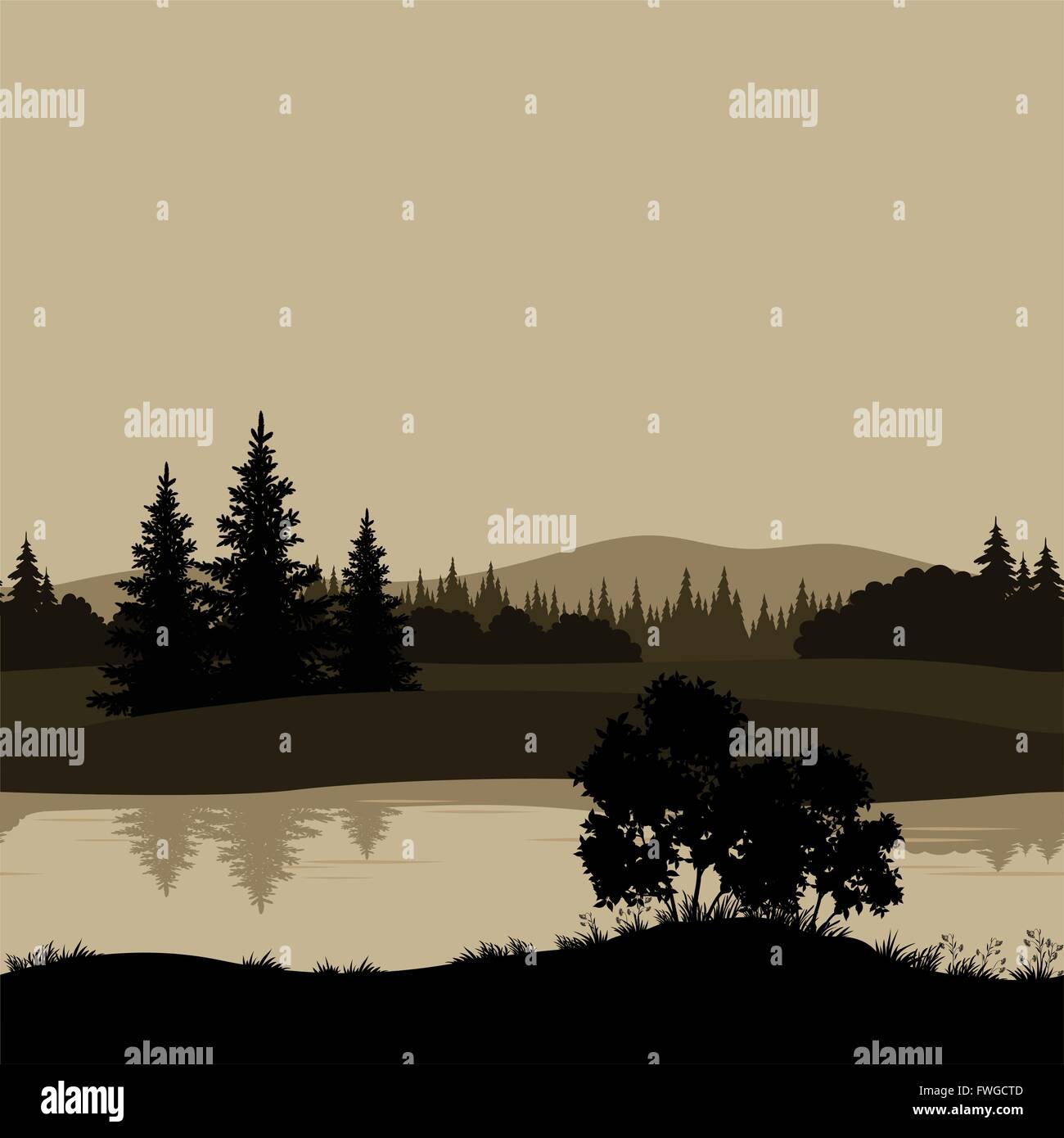 Seamless Landscape, Trees, River and Mountains Stock Vector Image & Art ...