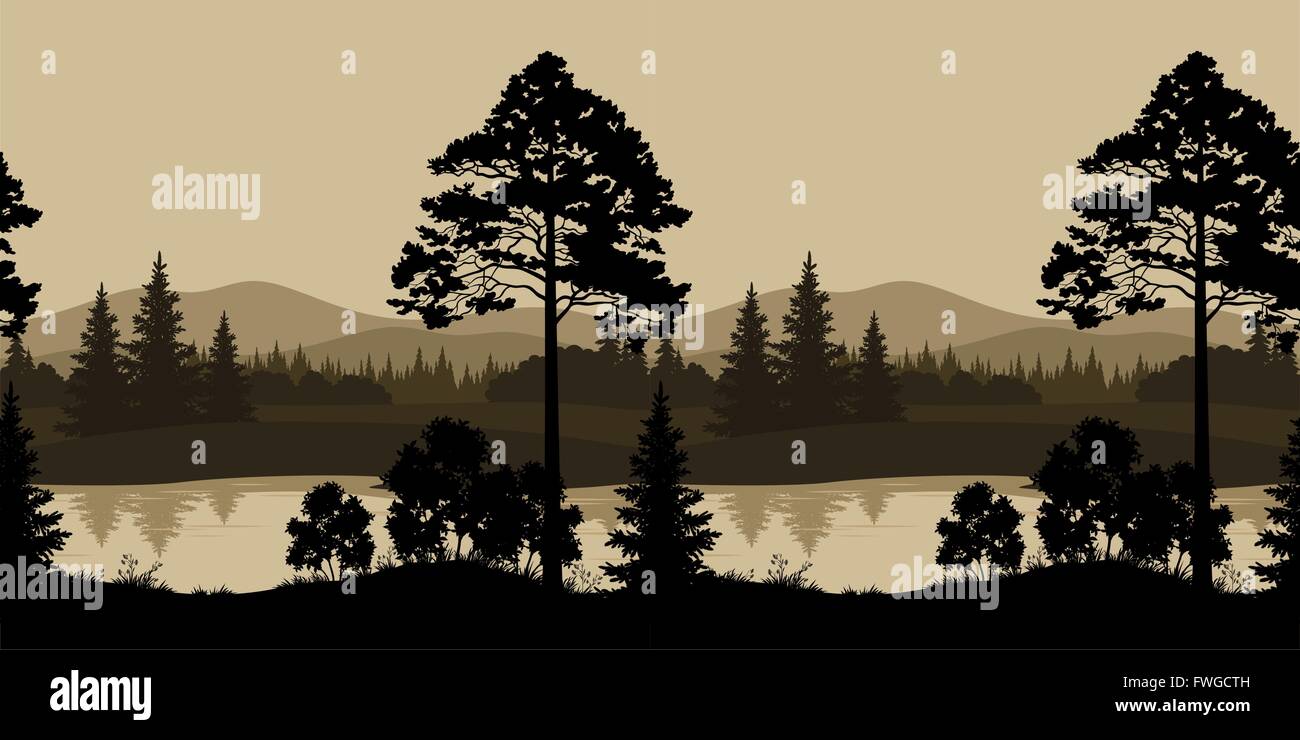 Seamless Landscape, Trees, River and Mountains Stock Vector Image & Art ...
