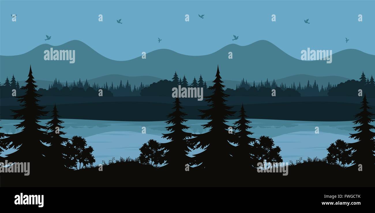 Seamless Landscape, Trees and Mountain Lake Stock Vector Image & Art ...