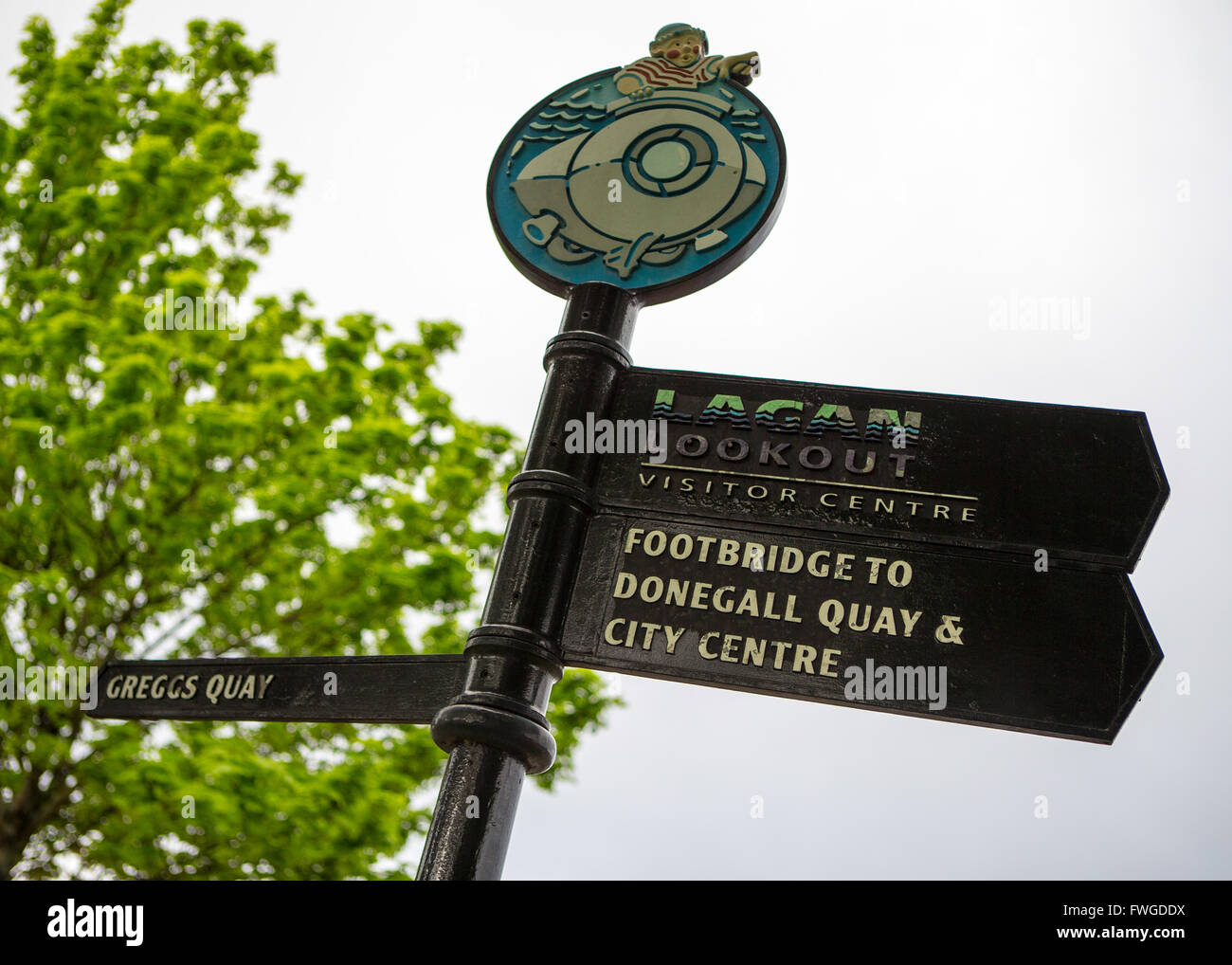 Signpost on the River Lagan footpath Stock Photo - Alamy