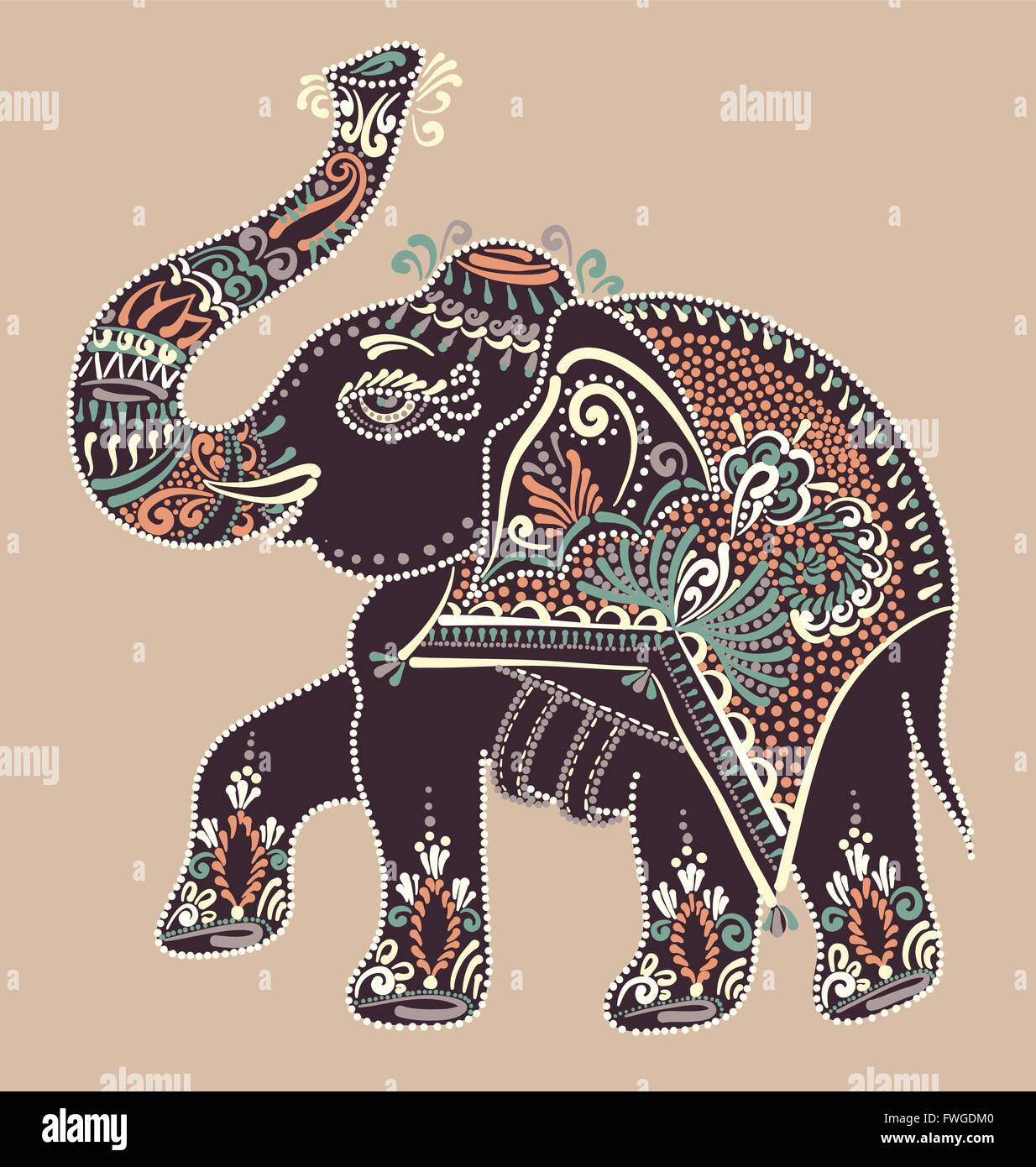 folk art indian elephant, vector dot painting illustration Stock Vector ...