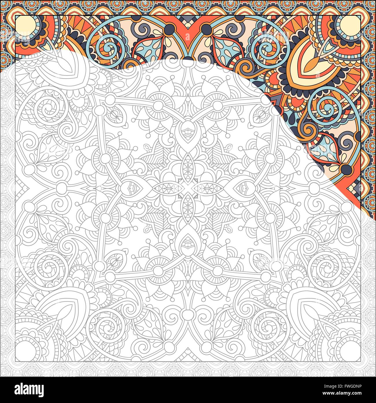 unique coloring book square page for adults - floral authentic c Stock ...