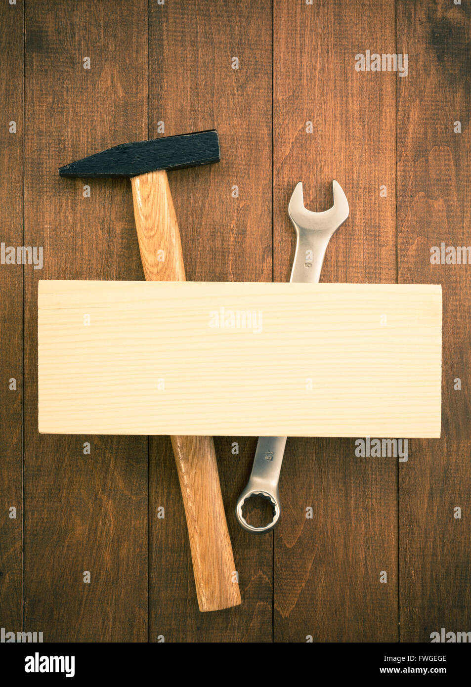 set of tools and instruments on wooden background Stock Photo - Alamy