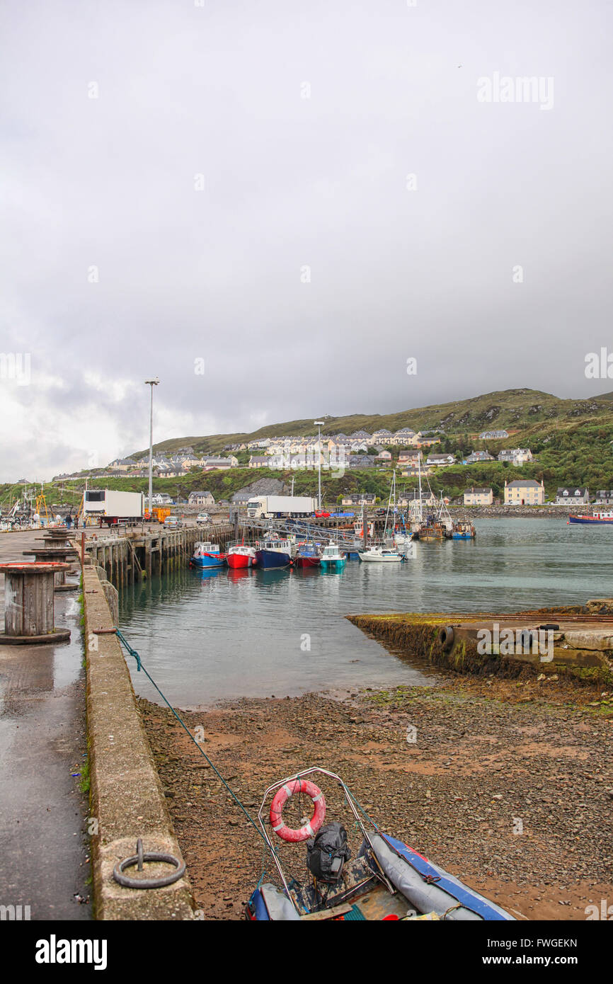 Harbor with ships at Mallaig, a little port in Lochaber in Scotland ...