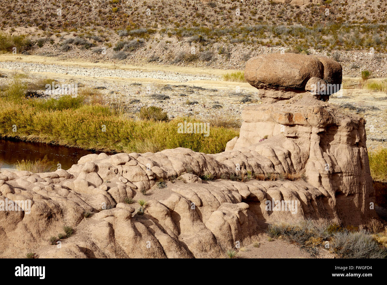 Hoodoo and Rio Grande River, Texas Mexico border, Big Bend Ranch State ...