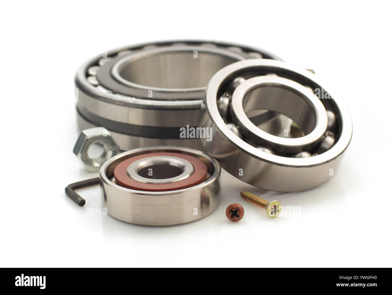bearings and tool isolated on white background Stock Photo - Alamy