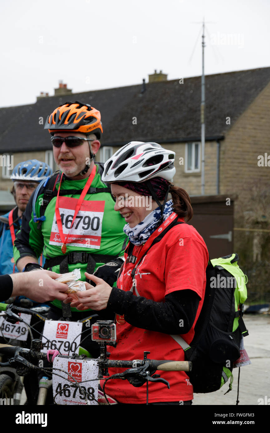 participants at finish line of mountain bike race held in Derbyshire ...