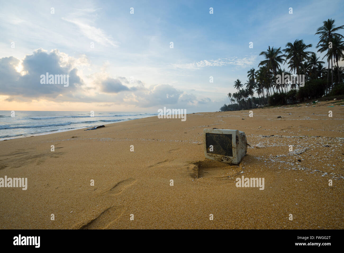 Technology abandoned - a pc monitor on a beach along Terengganu ...