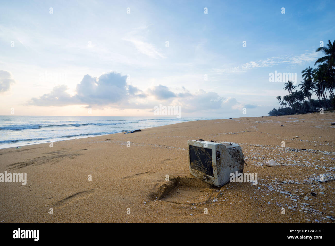 Technology abandoned - a pc monitor on a beach along Terengganu ...