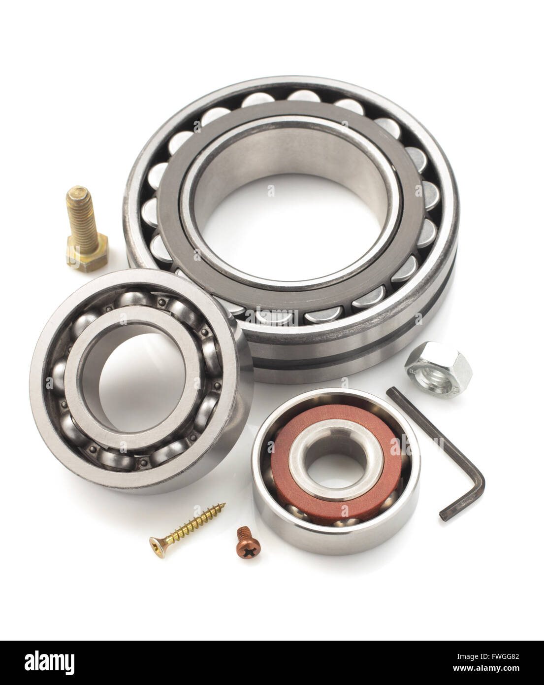 bearings and tool isolated on white background Stock Photo - Alamy