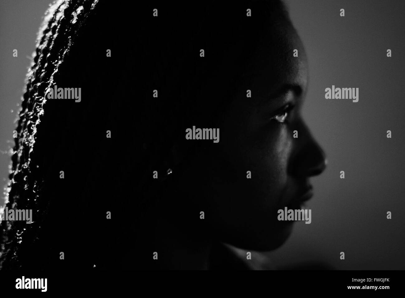 Side View Of Serious Woman Stock Photo - Alamy