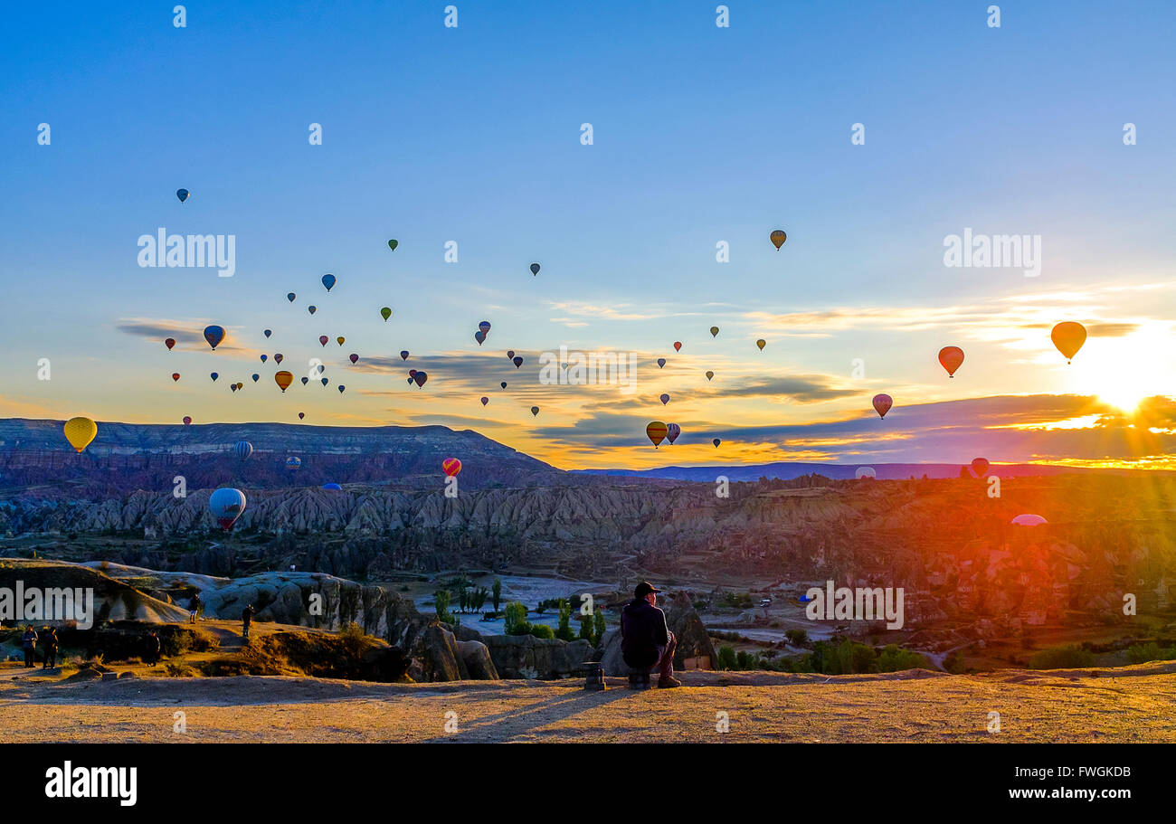 Hot-Air Balloons In Sky Sunset Stock Photo - Alamy