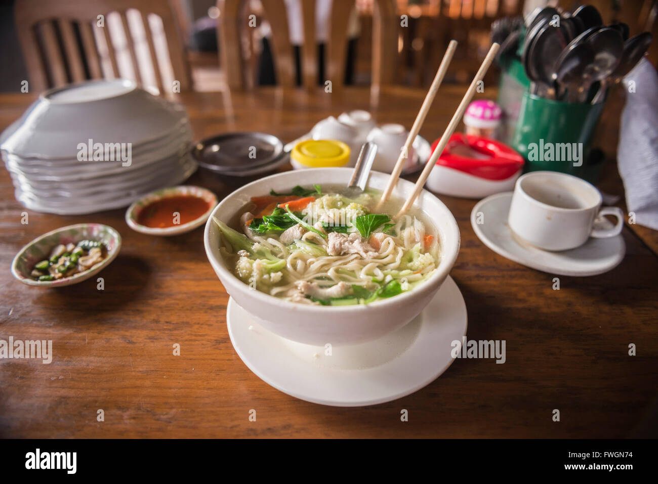 Traditional Burmese noodle soup, Mawlamyine, Mon State, Myanmar (Burma ...