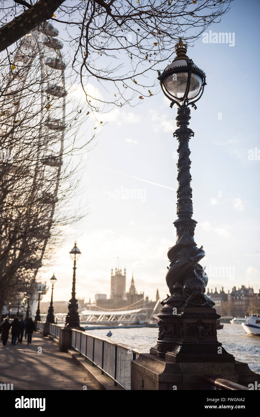 Dolphin lamp post, South Bank, London, England, United Kingdom, Europe ...