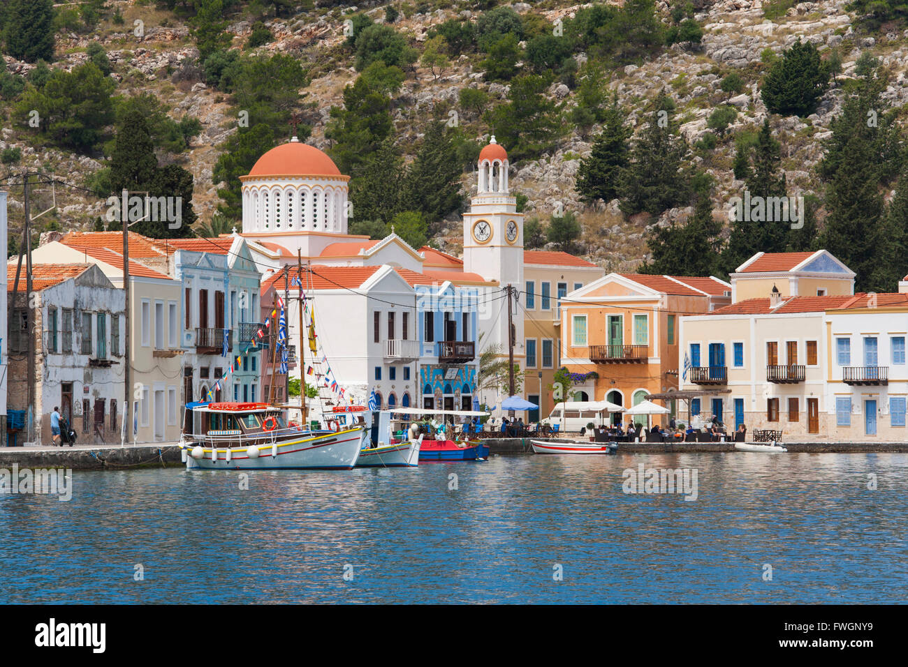 Waterfront houses and church, Kastellorizo (Kastelorizo, Megisti, Meis ...