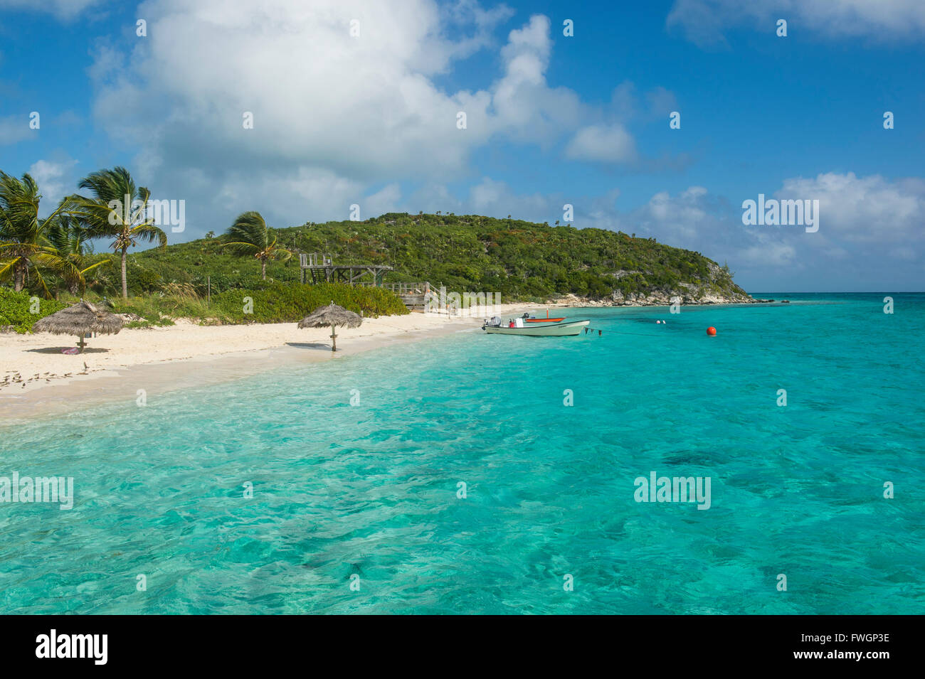 Turquoise waters and a white sand beach, Exumas, Bahamas, West Indies ...