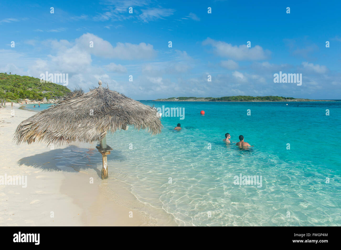 Turquoise waters and a white sand beach, Exumas, Bahamas, West Indies ...